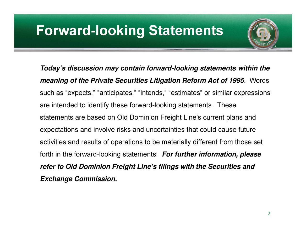 Old Dominion Freight Line (ODFL) Investor Presentation - Slideshow ...