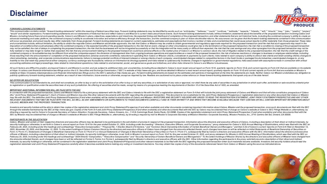 Calavo Growers, Inc. (CVGW) Mission Produce, Inc. - M&A Call ...