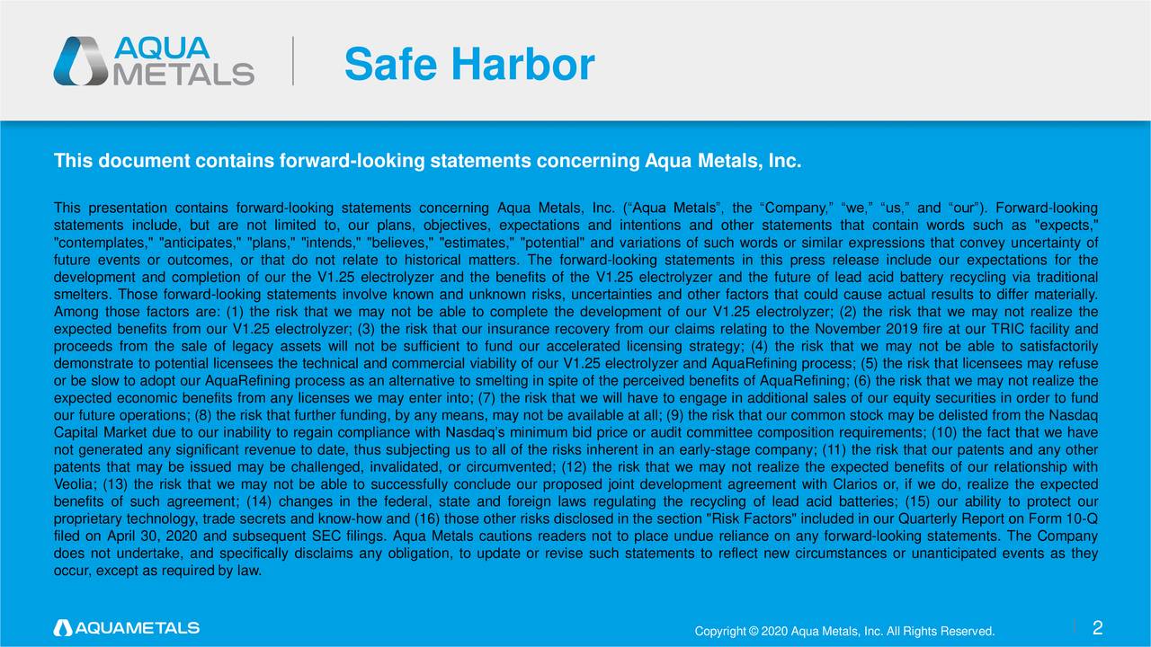Aqua Metals (AQMS) Investor Presentation - Slideshow (NASDAQ:AQMS ...