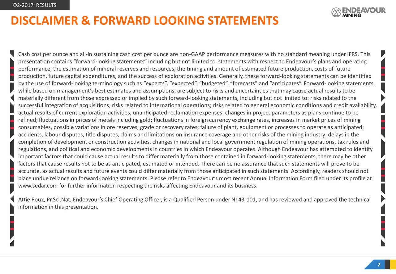 Endeavour Mining Corporation 2017 Q1 - Results - Earnings Call Slides (OTCMKTS:EDVMF) | Seeking ...