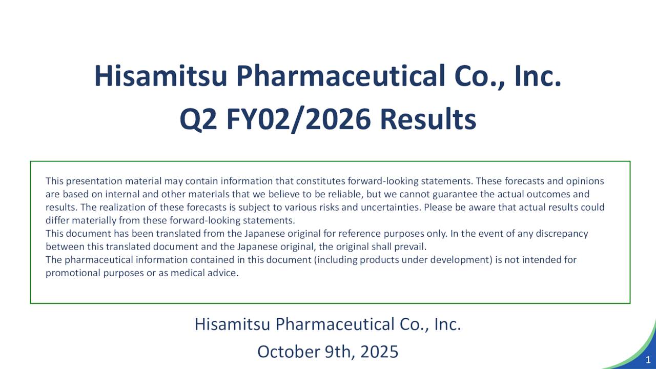 Hisamitsu Pharmaceutical Co., Inc. 2026 Q2 - Results - Earnings Call ...