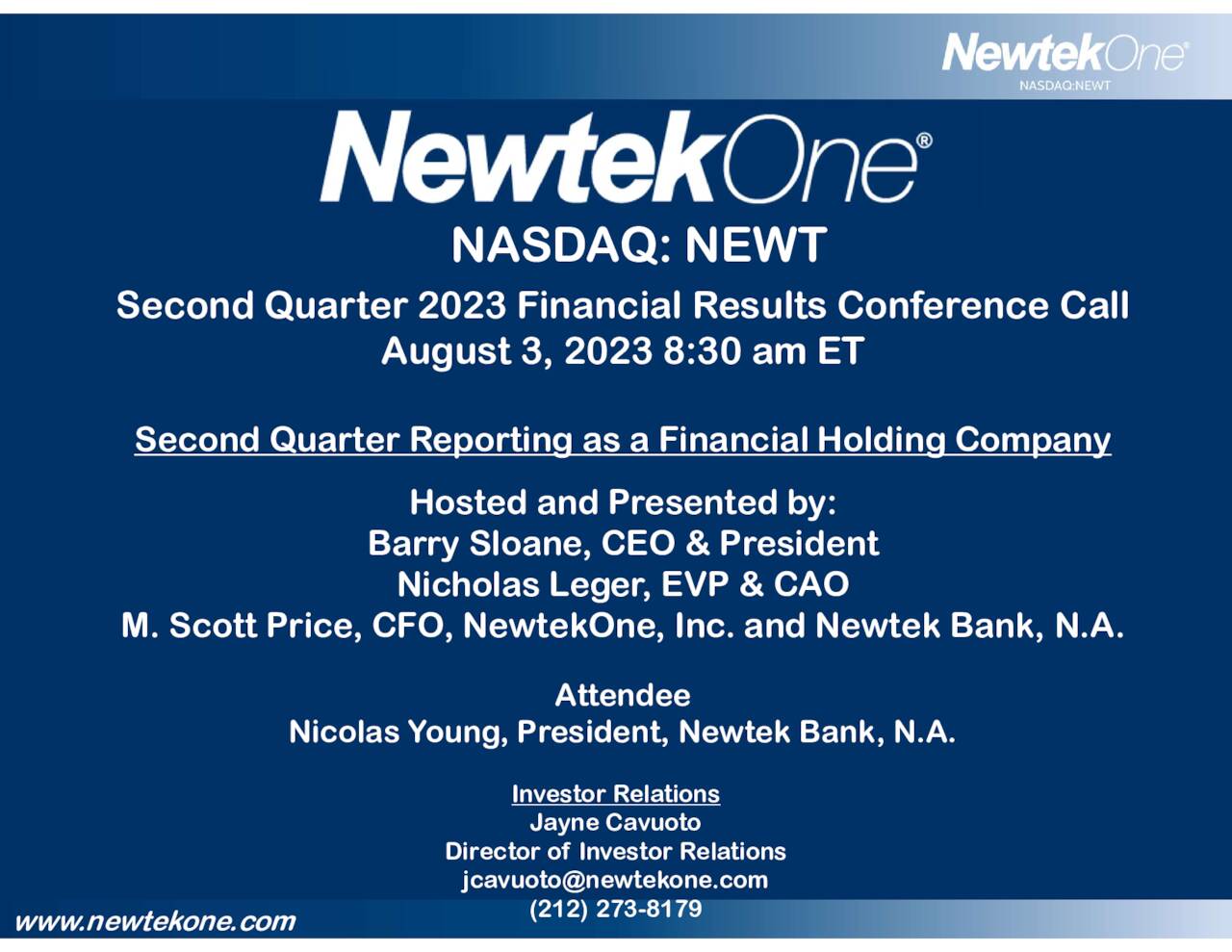 NewtekOne Inc. 2023 Q2 - Results - Earnings Call Presentation (NASDAQ:NEWT) | Seeking Alpha
