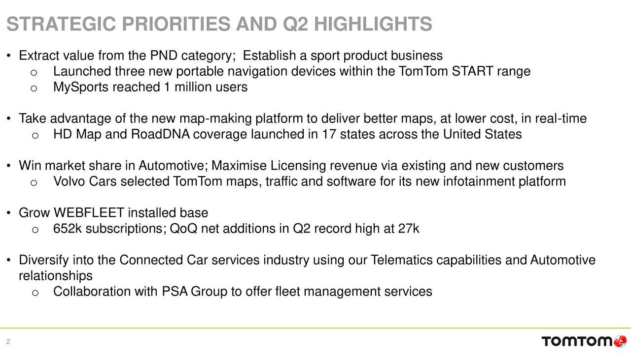 Tomtom NV 2016 Q2 - Results - Earnings Call Slides (OTCMKTS:TMOAF) | Seeking Alpha