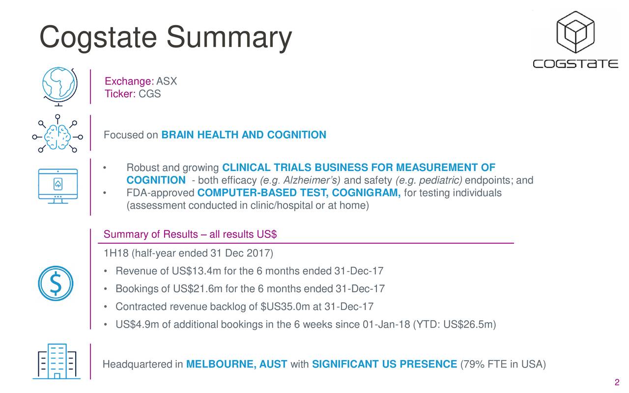 Cogstate Ltd. 2018 Q2 - Results - Earnings Call Slides (OTCMKTS:COGZF ...