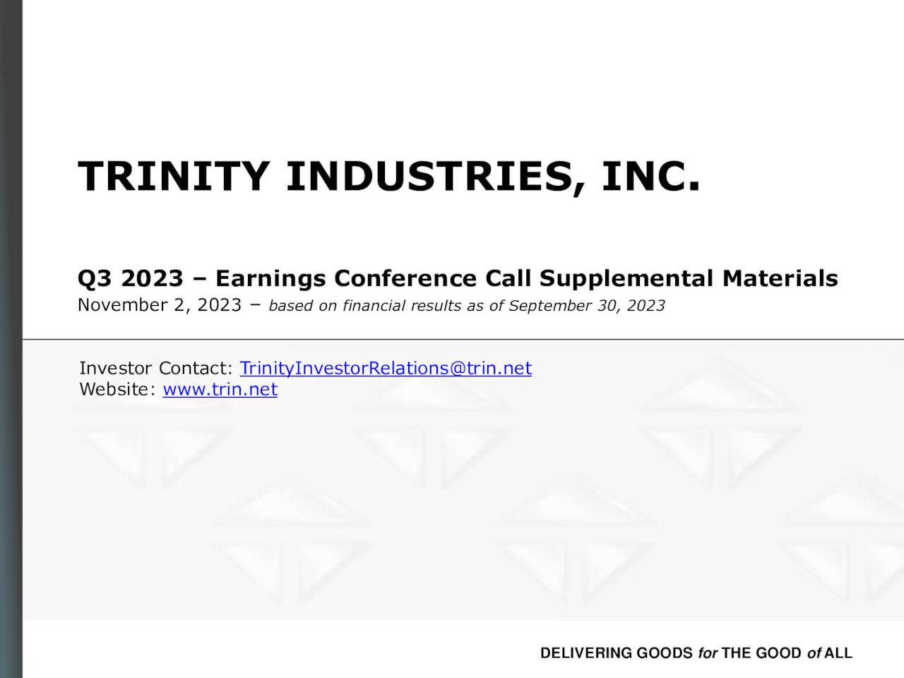 Trinity Industries, Inc. 2023 Q3 - Results - Earnings Call Presentation ...