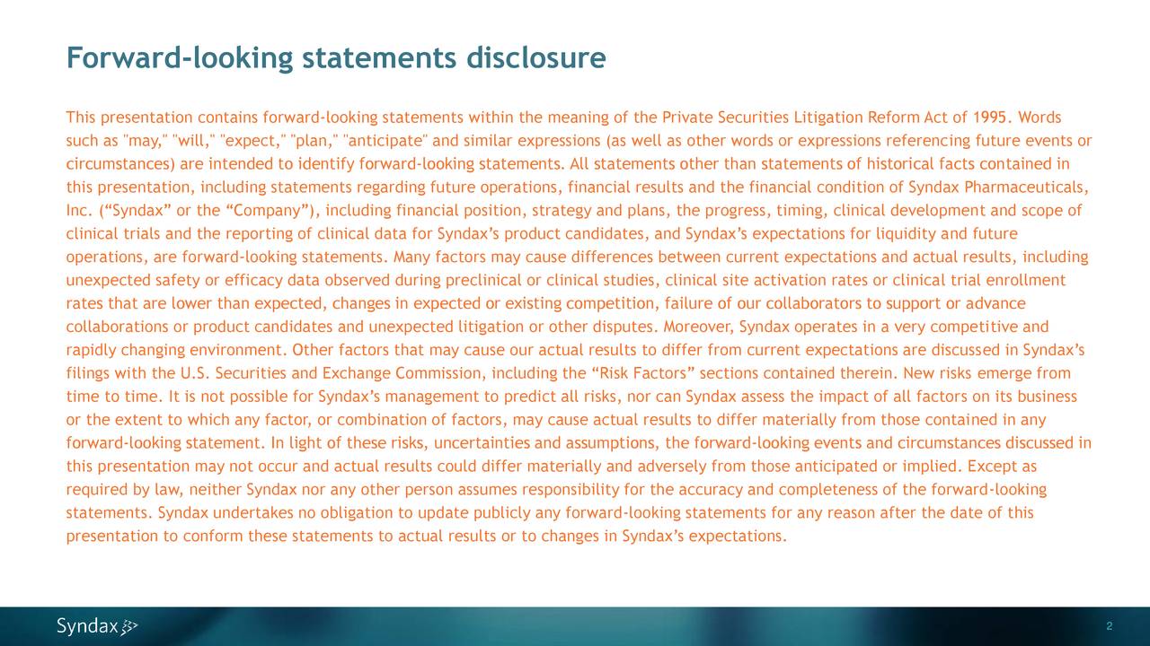 Syndax Pharmaceuticals (SNDX) Investor Presentation - Slideshow (NASDAQ ...