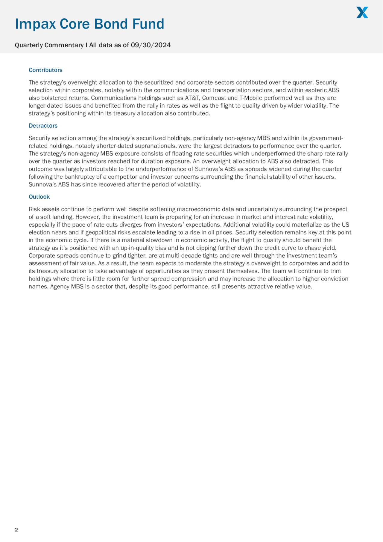 Impax Core Bond Fund Q3 2024 Commentary (Mutual Fund:PXBIX) | Seeking Alpha