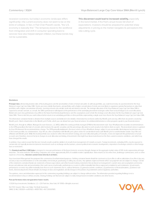 Voya Balanced Large Cap Core-Value SMA (Merrill Lynch) Q3 2024 Commentary | Seeking Alpha