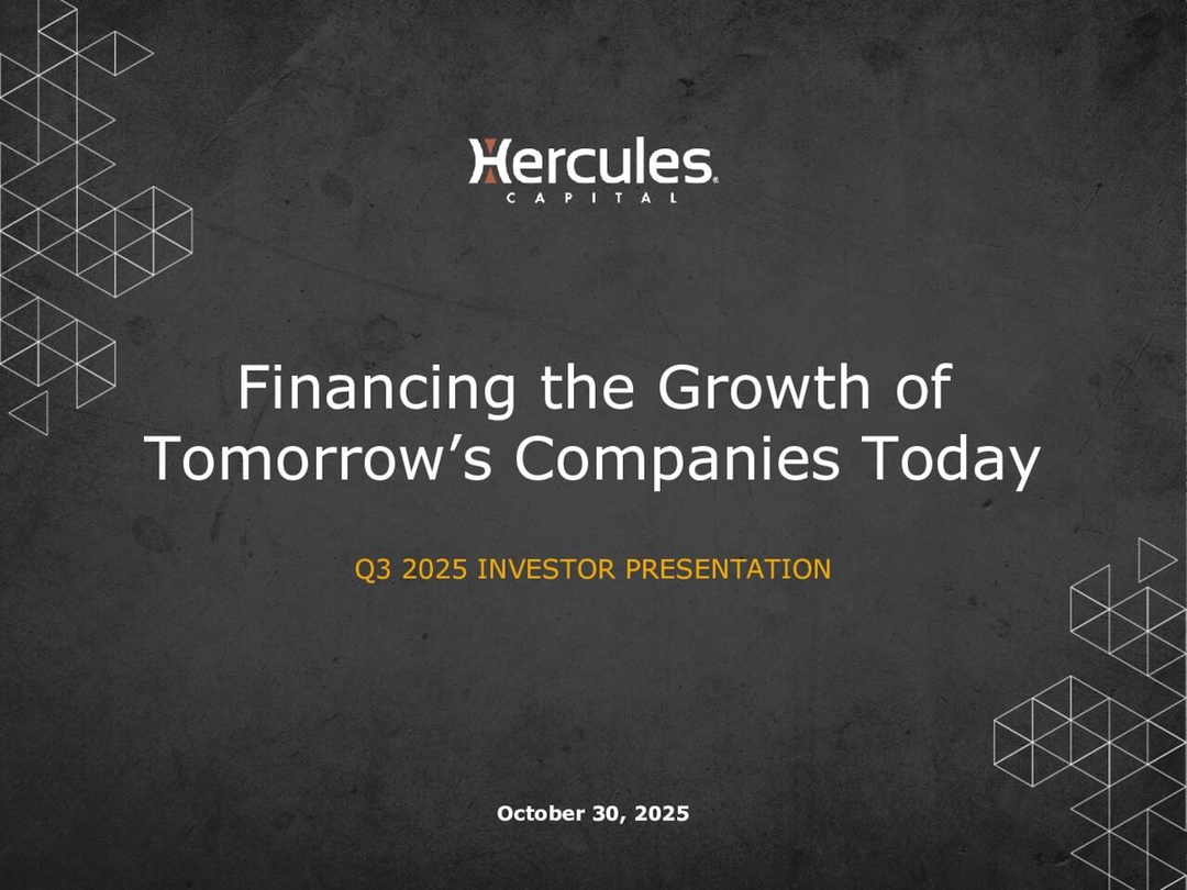 Hercules Capital, Inc. 2025 Q3 - Results - Earnings Call Presentation ...
