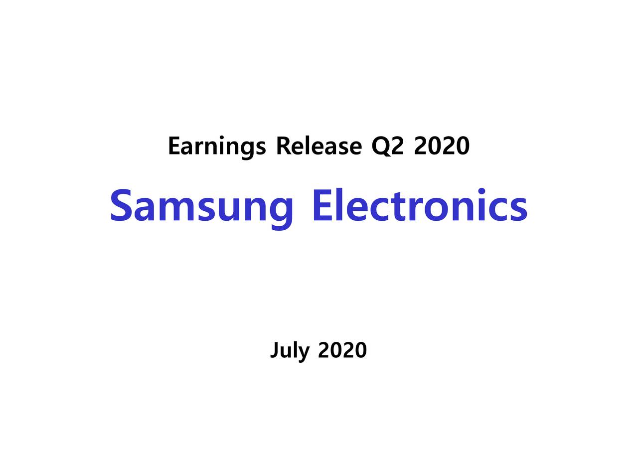 Samsung Electronics Co., Ltd. 2020 Q2 - Results - Earnings Call ...
