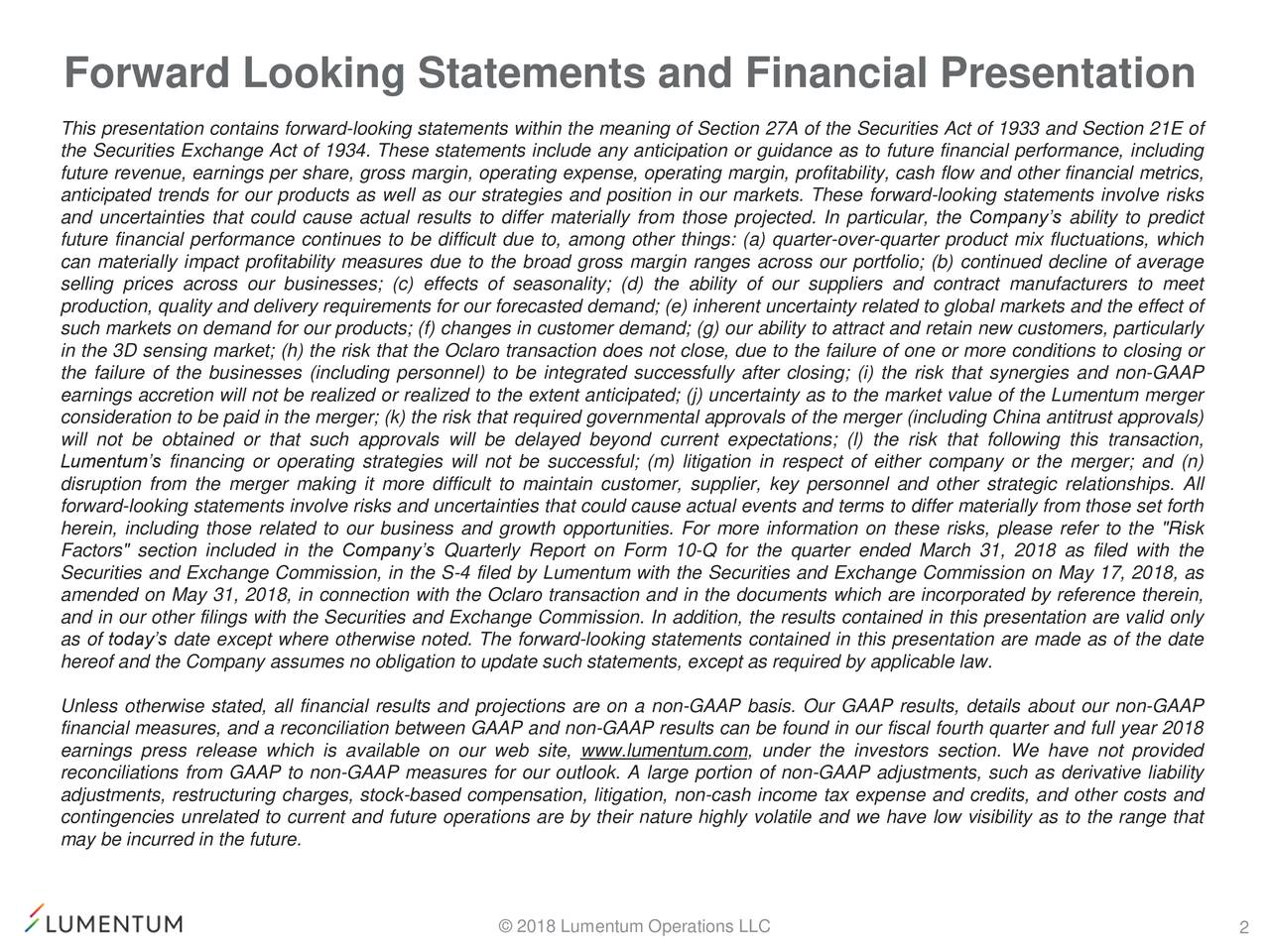 Lumentum Holdings Inc 2018 Q4 Results Earnings Call Slides Nasdaq