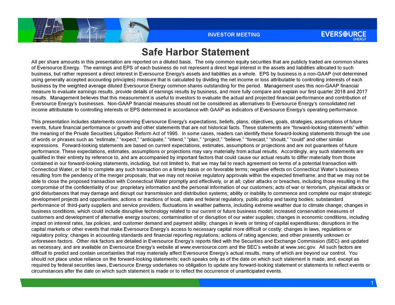 Eversource Energy 2018 Q1 - Results - Earnings Call Slides (NYSE:ES) | Seeking Alpha