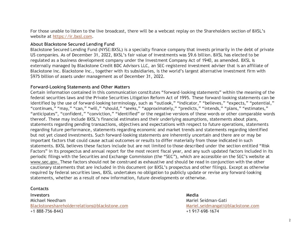 Blackstone Secured Lending Fund. 2022 Q4 - Results - Earnings Call ...