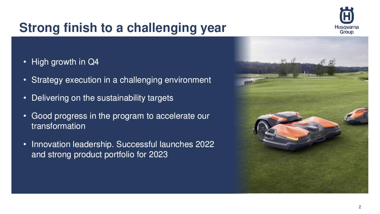 Husqvarna AB (publ) 2022 Q4 - Results - Earnings Call Presentation (OTCMKTS:HUSQF) | Seeking Alpha