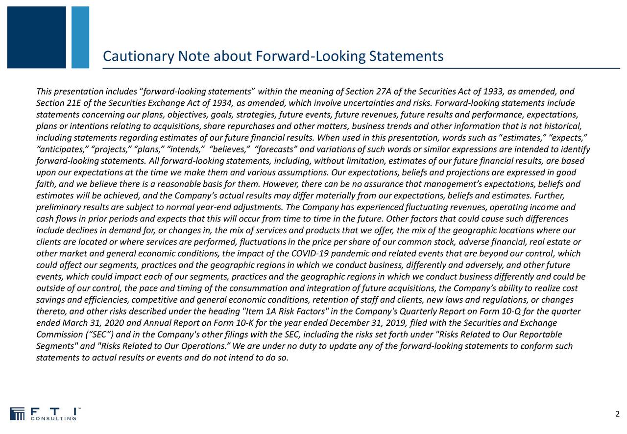 FTI Consulting, Inc. 2020 Q1 - Results - Earnings Call Presentation (NYSE:FCN) | Seeking Alpha