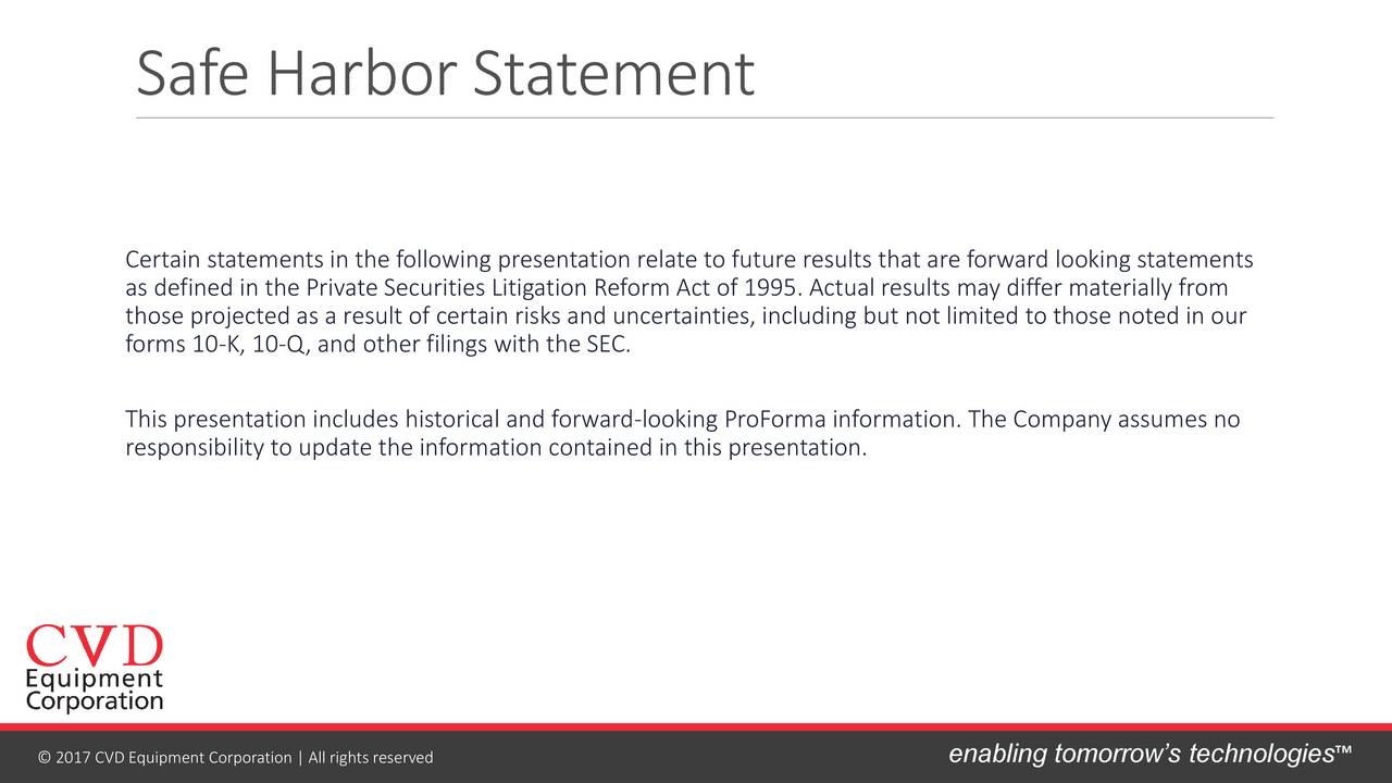 CVD Equipment Corporation 2017 Q1 - Results - Earnings Call Slides (NASDAQ:CVV) | Seeking Alpha