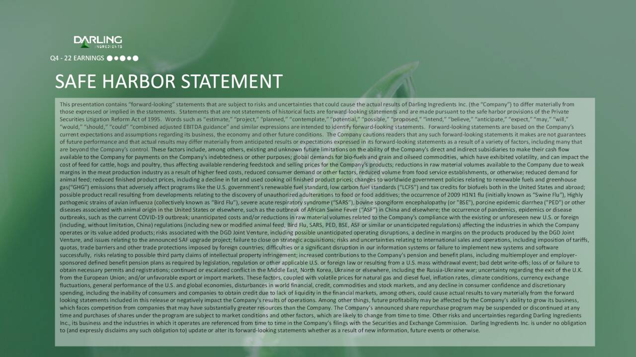 Darling Ingredients Inc. 2022 Q4 - Results - Earnings Call Presentation (NYSE:DAR) | Seeking Alpha
