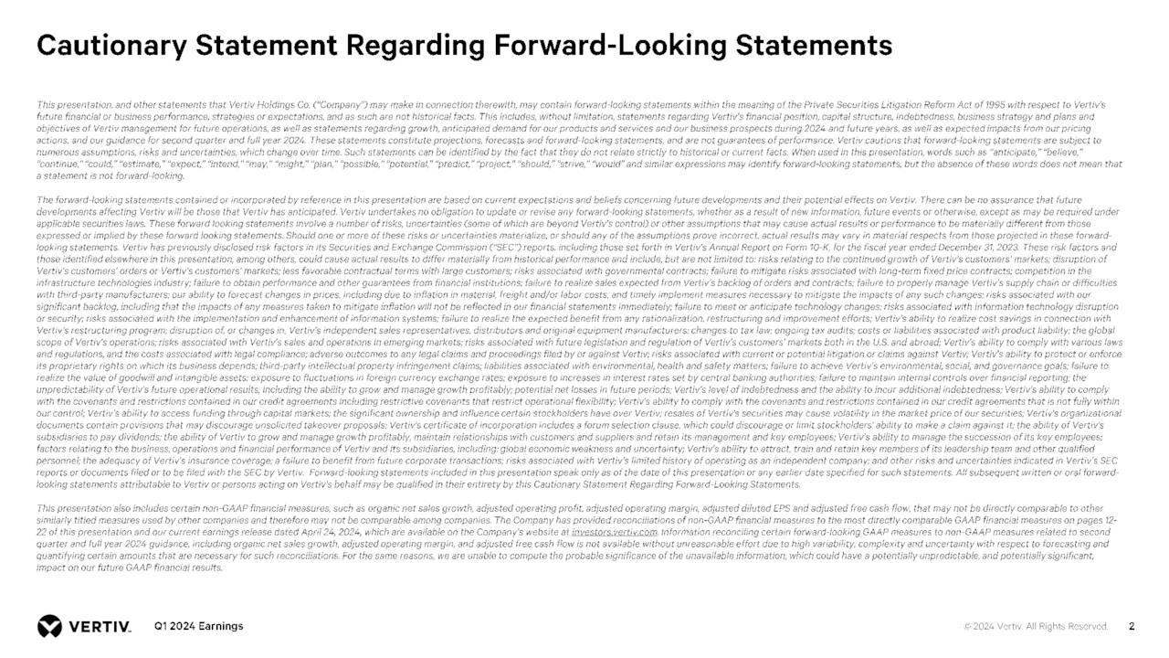 Vertiv Holdings Co 2024 Q1 - Results - Earnings Call Presentation (NYSE ...