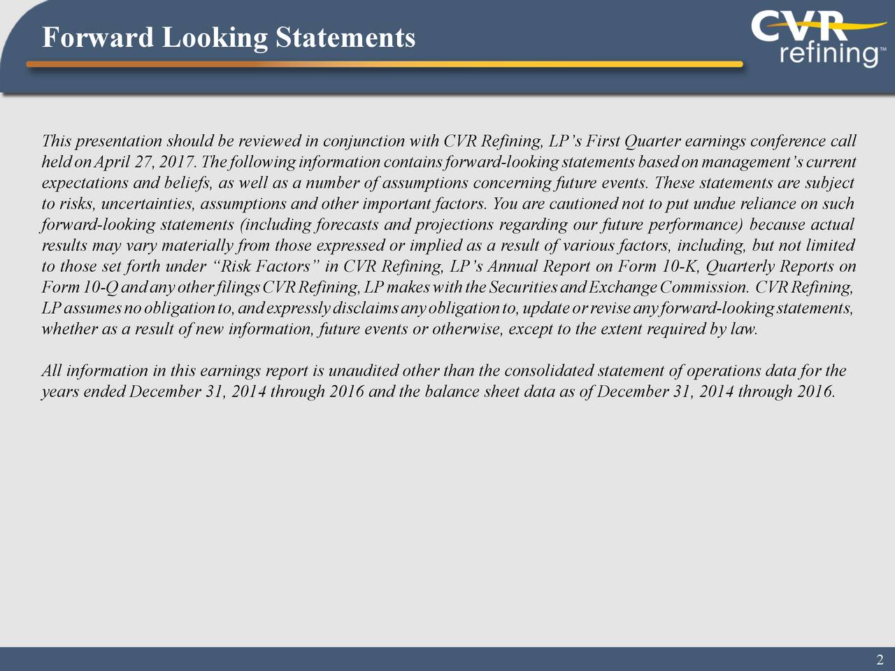 CVR Refining, LP 2017 Q1 - Results - Earnings Call Slides (NYSE:CVRR ...