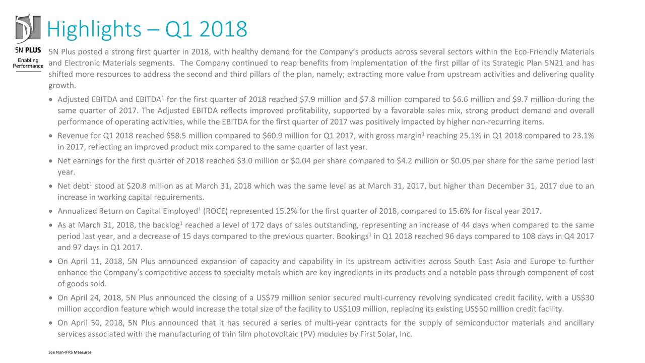 5N Plus, Inc. 2018 Q1 - Results - Earnings Call Slides (OTCMKTS:FPLSF ...