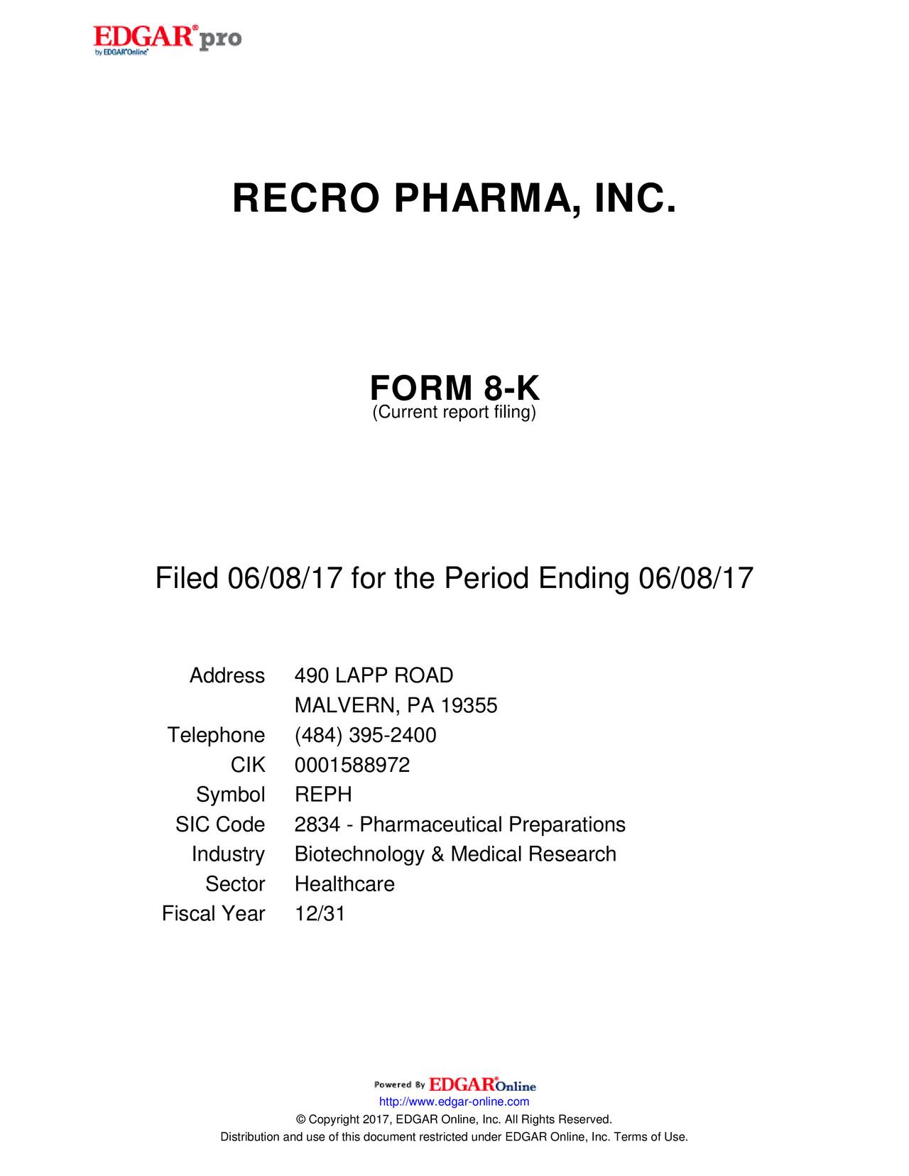 Recro Pharma (REPH) Presents At Jefferies 2017 Global Healthcare ...