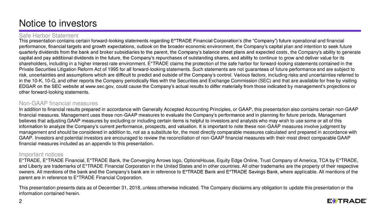 E*TRADE Financial Corporation 2018 Q4 - Results - Earnings Call Slides ...