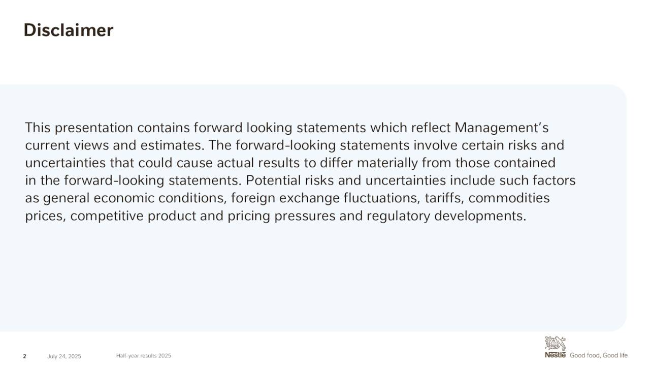 Nestlé S.A. 2025 Q2 - Results - Earnings Call Presentation (OTCMKTS ...