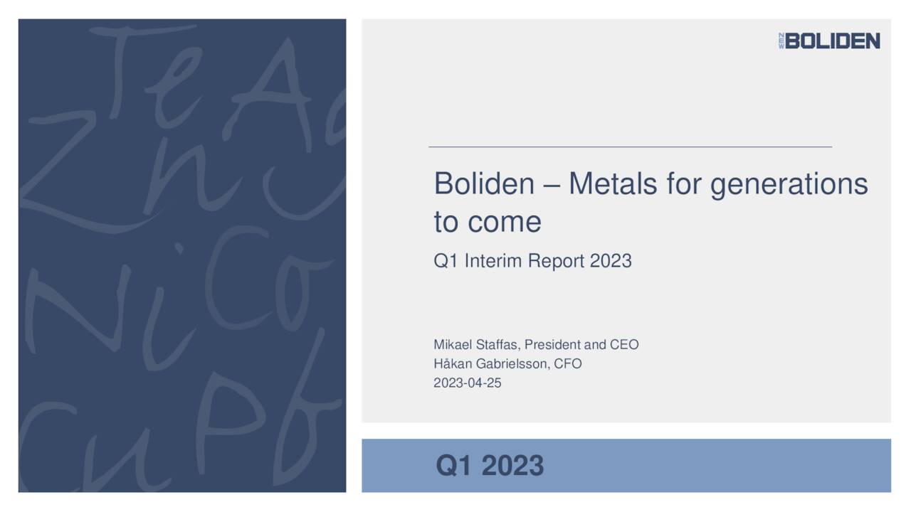 Boliden AB (publ) 2023 Q1 - Results - Earnings Call Presentation (OTCMKTS:BDNNY) | Seeking Alpha