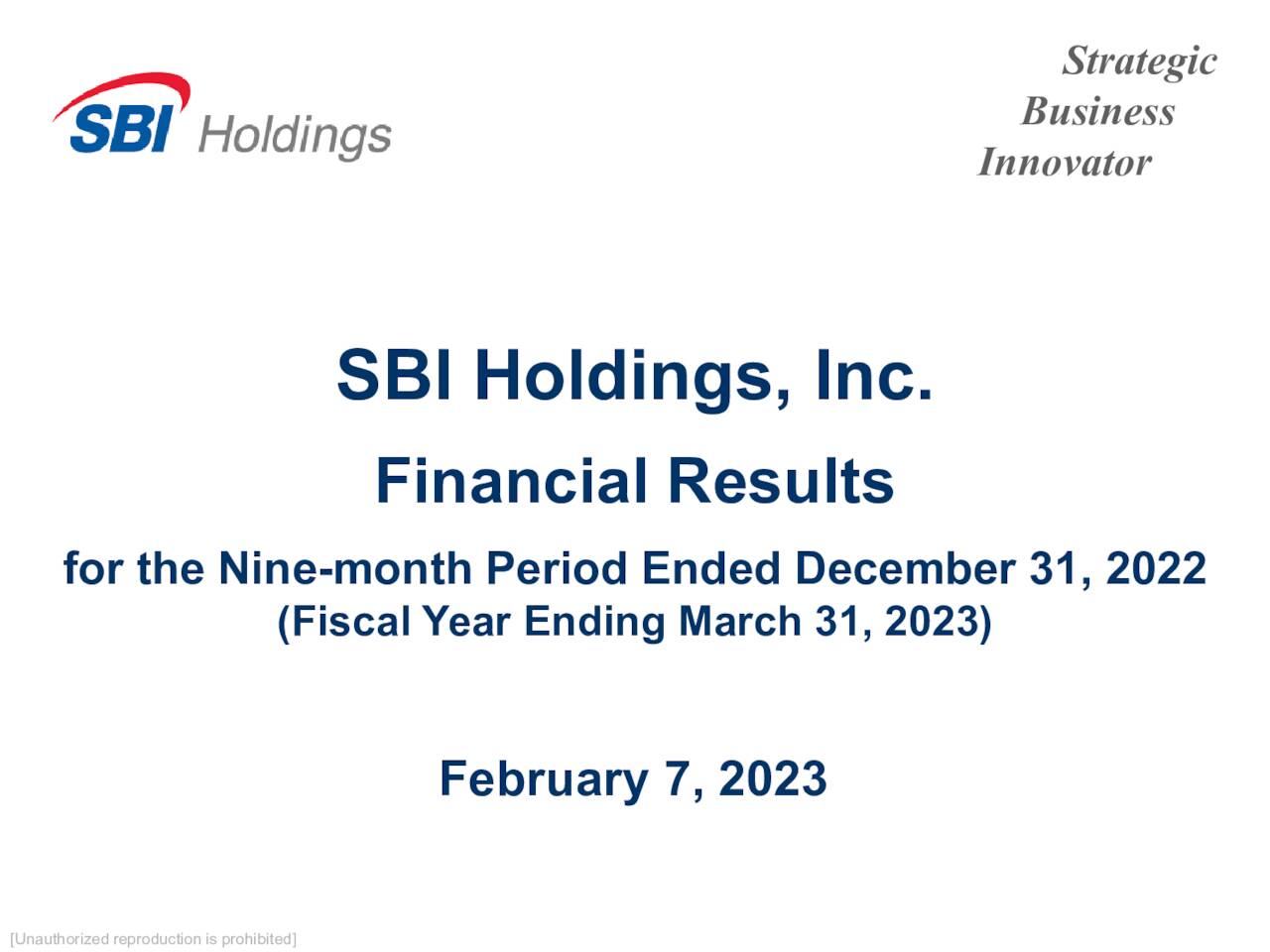 SBI Holdings, Inc. 2023 Q3 - Results - Earnings Call Presentation ...