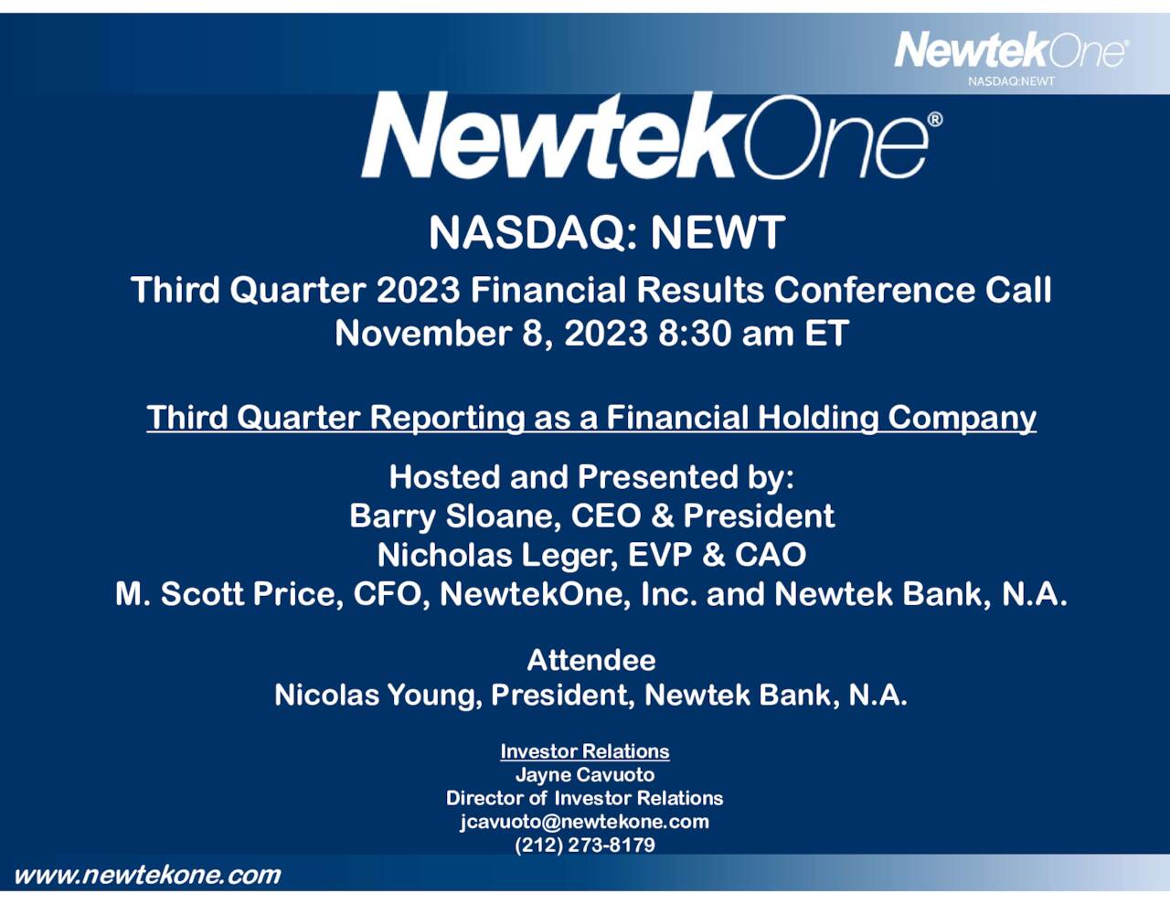 NewtekOne, Inc. 2023 Q3 - Results - Earnings Call Presentation (NASDAQ:NEWT) | Seeking Alpha