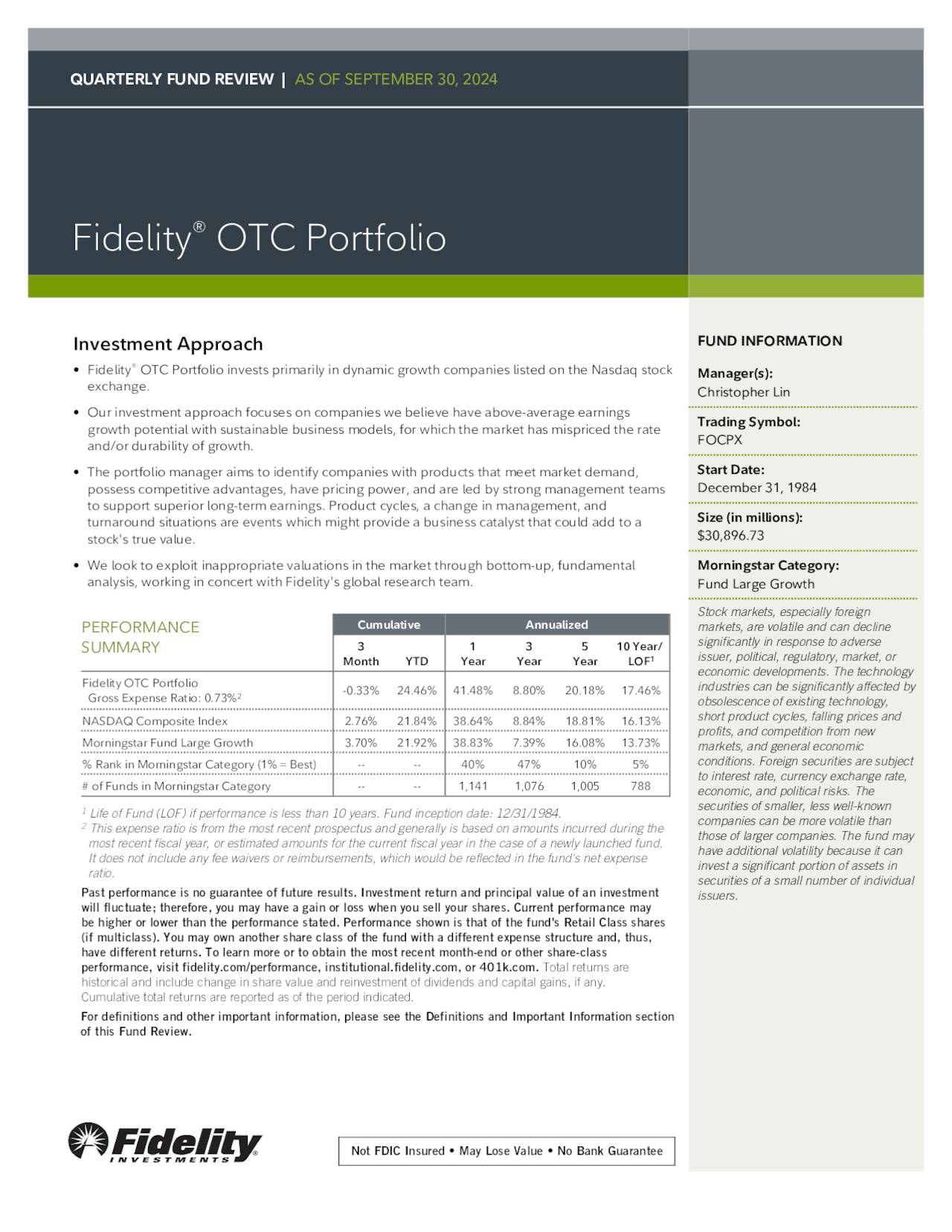 Fidelity OTC Portfolio Fund Q2 2024 Review (FOCPX) | Seeking Alpha