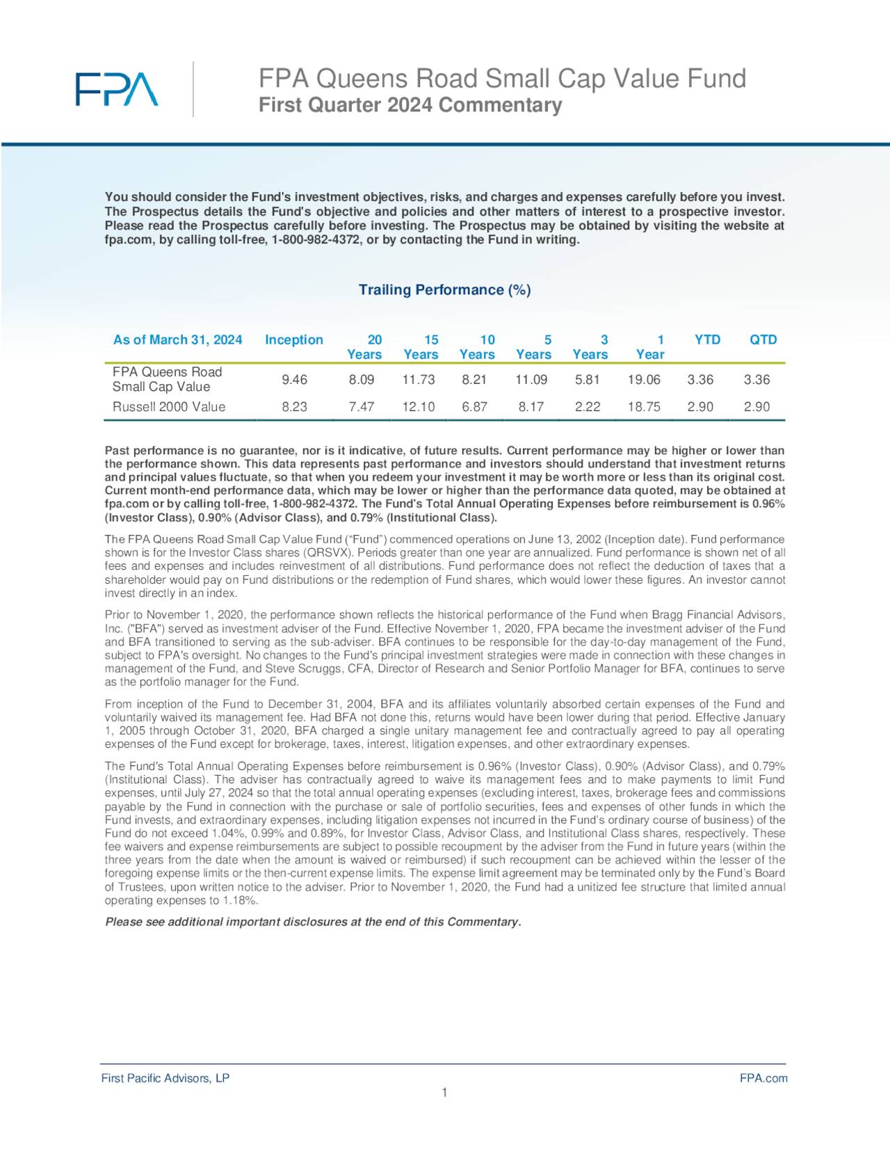 FPA Queens Road Small Cap Value Fund Q1 2024 Commentary | Seeking Alpha