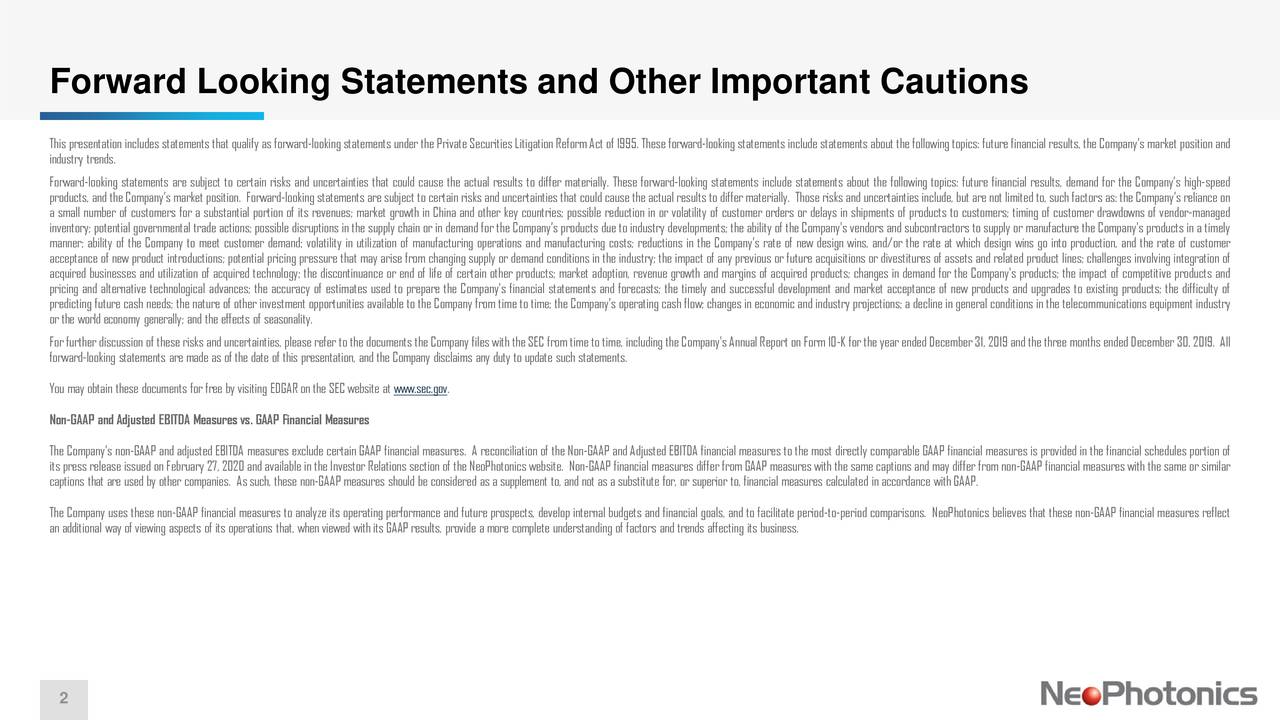 NeoPhotonics Corporation 2019 Q4 - Results - Earnings Call Presentation (NASDAQ:LITE) | Seeking ...