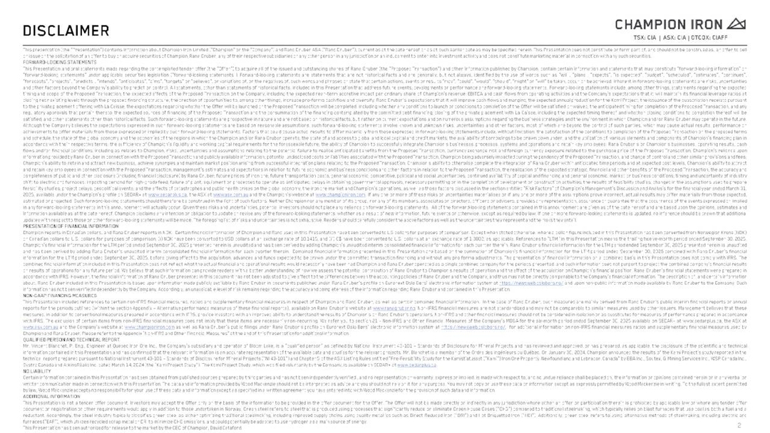 Champion Iron Limited (CIA:CA) Rana Gruber ASA - M&A Call - Slideshow ...