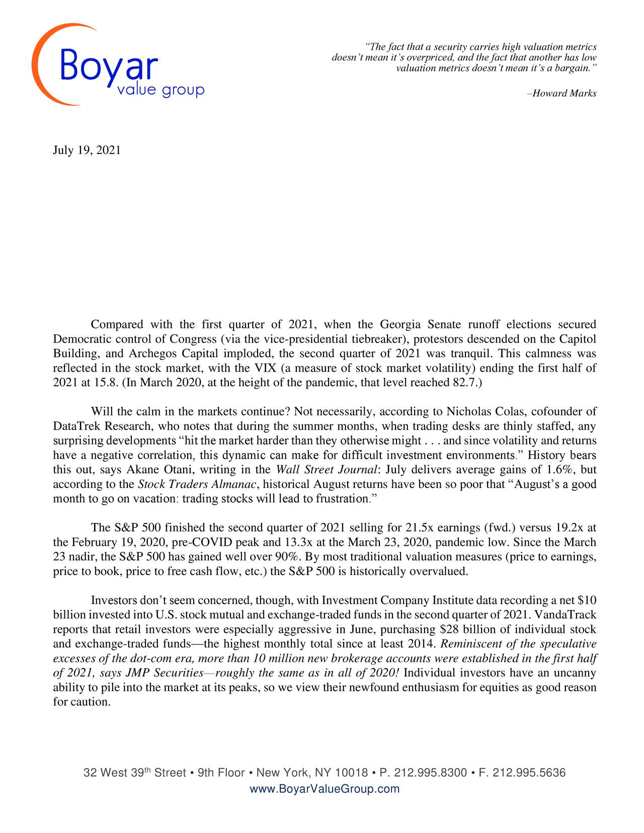 Boyar Value Group Q2 2021 Investor Letter | Seeking Alpha