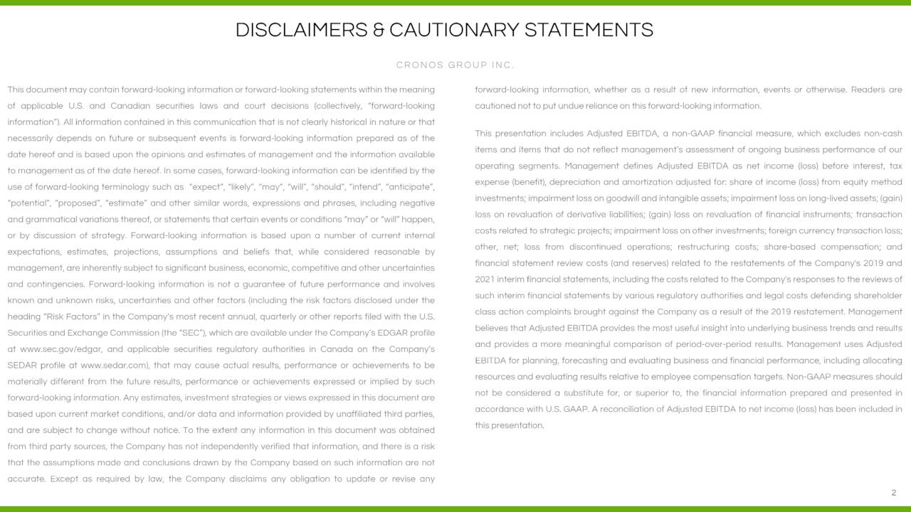 Cronos Group (CRON) Investor Presentation - Slideshow (NASDAQ:CRON ...