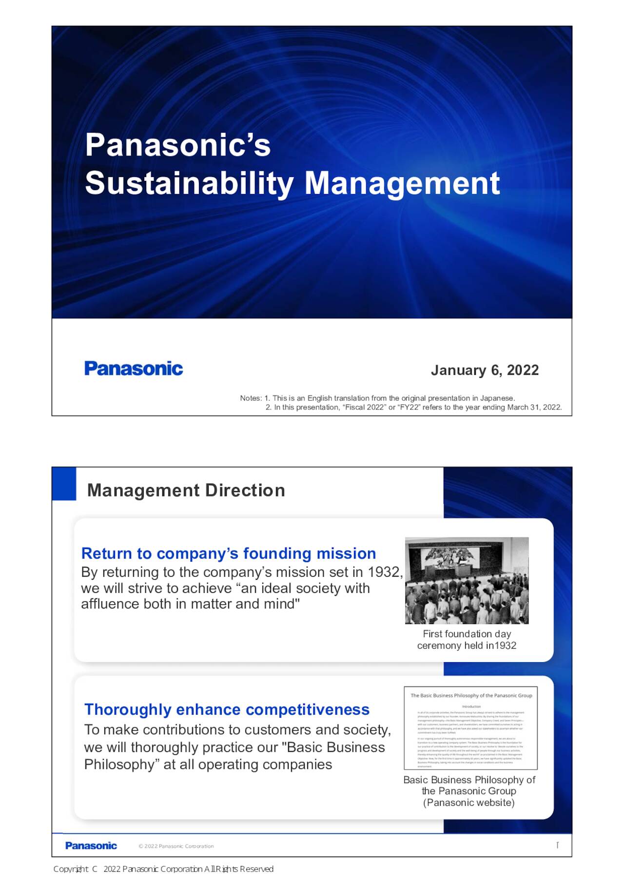 Panasonic Sustainability Management 2022 Slideshow (OTCMKTS:PCRFY ...