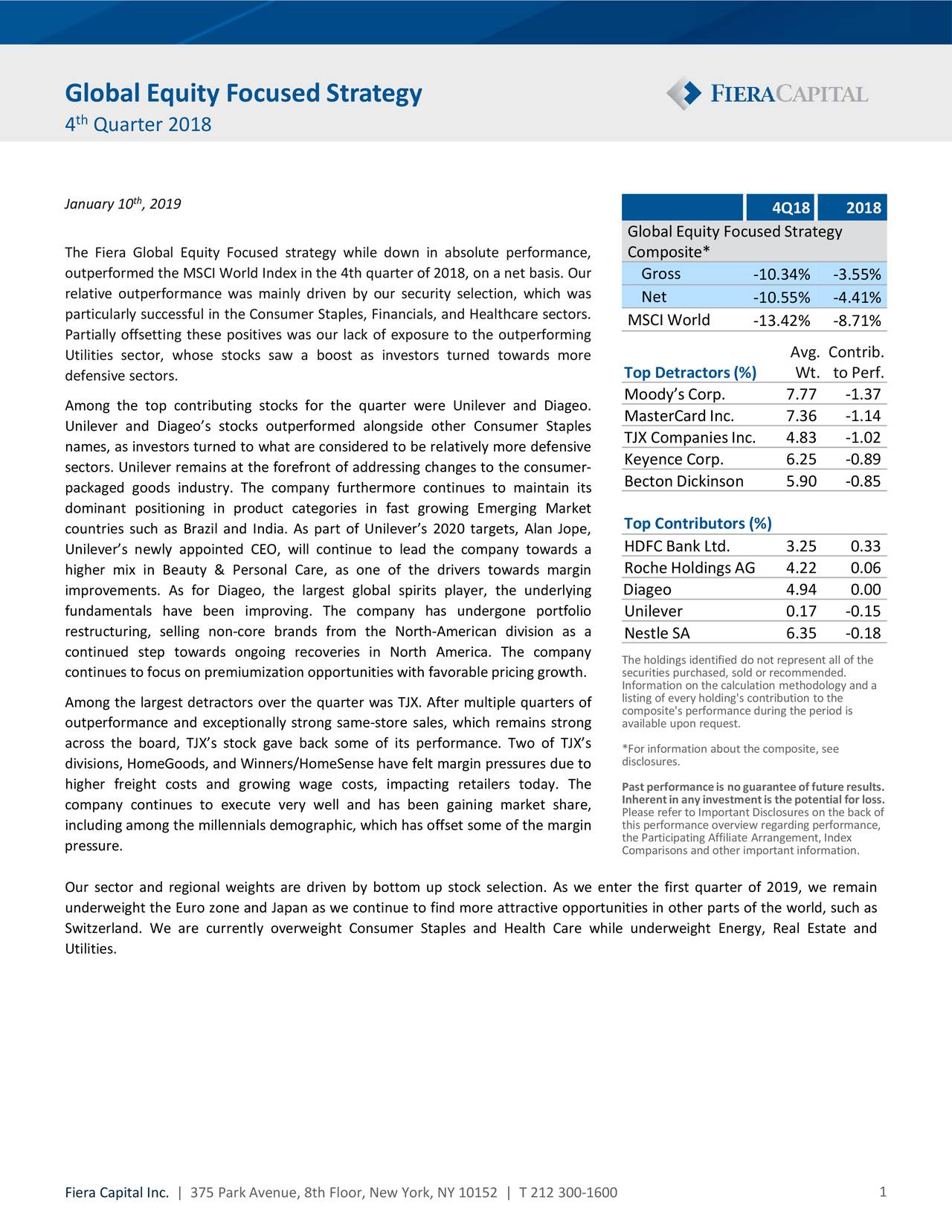 Fiera Capital Global Equity Focused Q4 2018 Commentary | Seeking Alpha