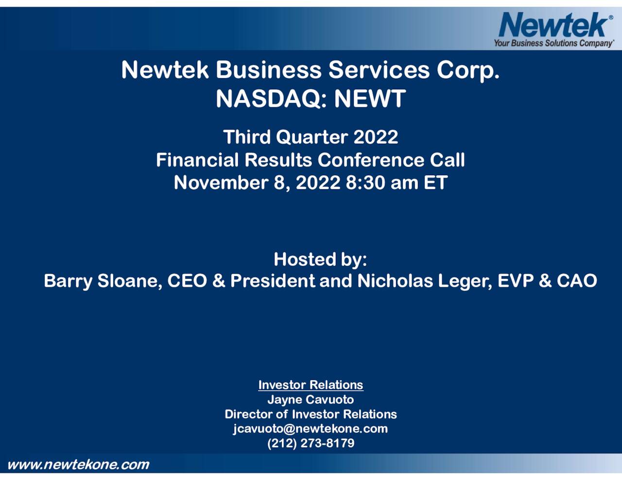 Newtek Business Services Corp. 2022 Q3 - Results - Earnings Call Presentation (NASDAQ:NEWT ...