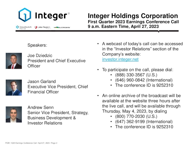 Integer Holdings Corporation 2023 Q1 - Results - Earnings Call Presentation (NYSE:ITGR ...