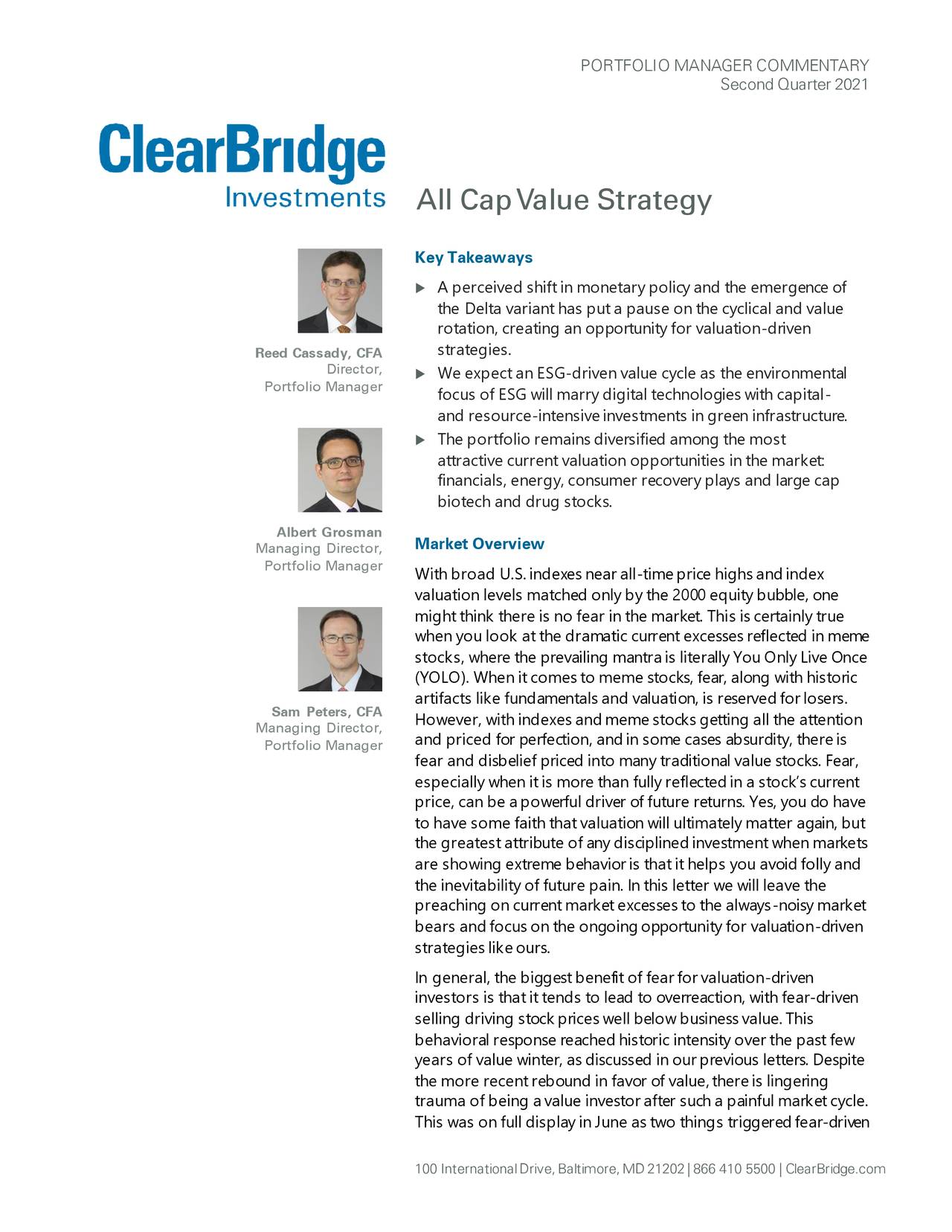 ClearBridge All Cap Value Strategy Portfolio Manager Commentary Q2 2021 (MUTF:SHFVX) | Seeking Alpha