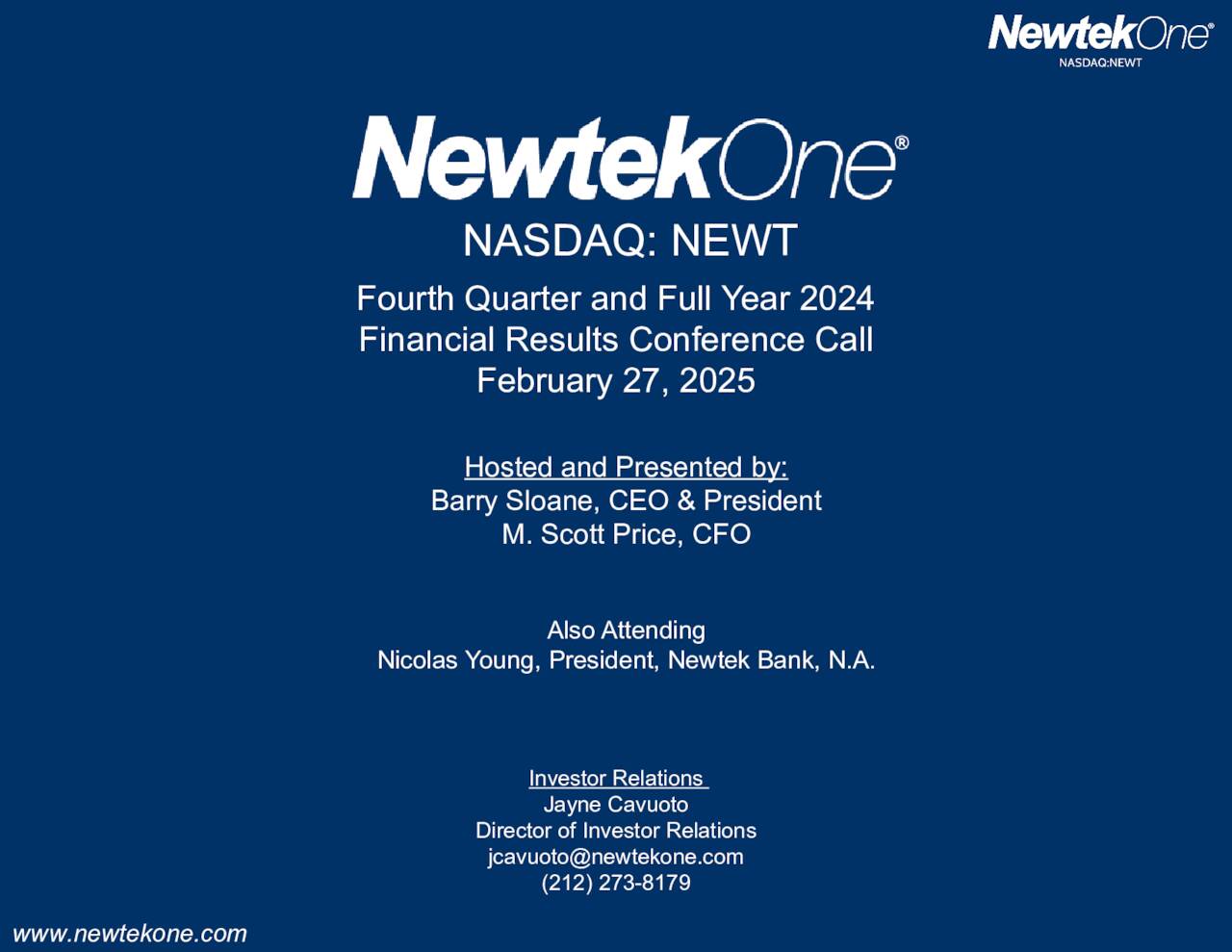 NewtekOne, Inc. 2024 Q4 - Results - Earnings Call Presentation (NASDAQ:NEWT) | Seeking Alpha